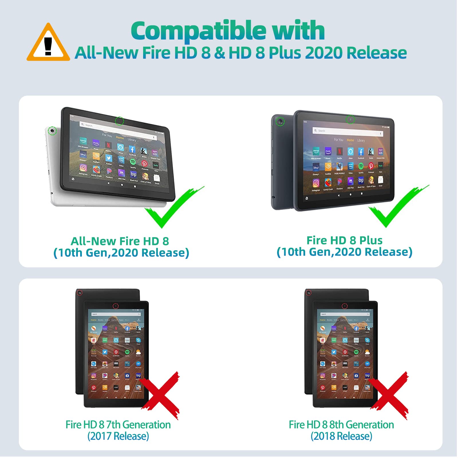 Fire HD 8 Tablet Case & Fire HD 8 Plus Tablet Case(Only Compatible with 10th Generation 2020 Release),Auto Sleep/Wake Ultra Lightweight Slim Stand Folio Cover with Pocket/Card Slots,Denim Gray