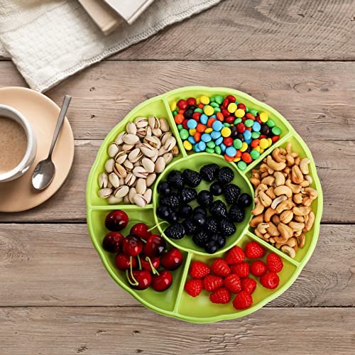 Frcctre 10 Pack 6 Sectional Round Plastic Appetizer Serving Platter, 12 Inch Disposable Divided Snack Serving Platter Food Platter Nut and Candy Serving Plate Veggie Fruit Dish Platter