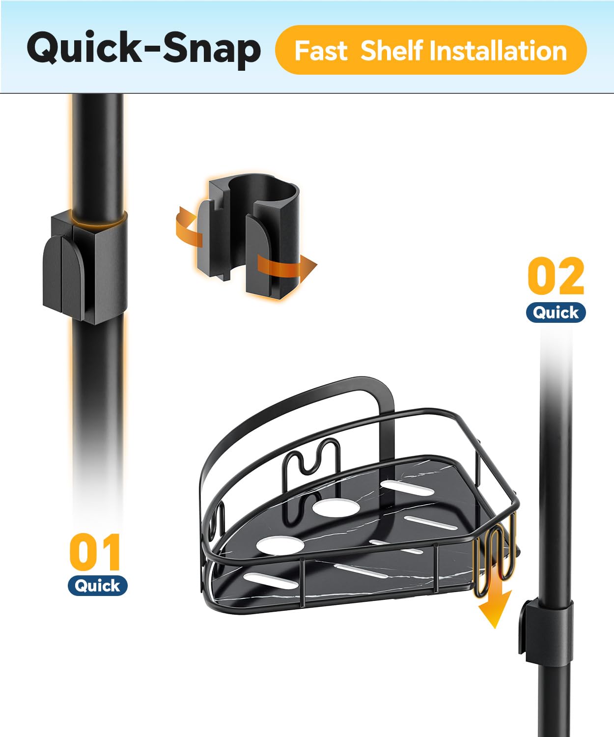 EUHOME Shower Caddy Tension Pole, Corner Shower Caddy Tension Rod 4 Adjustable Shelves Standing Shower Caddy for Bathroom Organizers Storage, Black