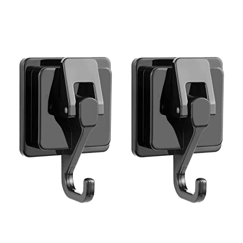 Khdrvok Heavy Duty Vacuum Square Cup Hook, Easy to Install and Remove, Black- Plated Plished Super Suction for Kitchen， Bathroom and Restroom, 2Pack