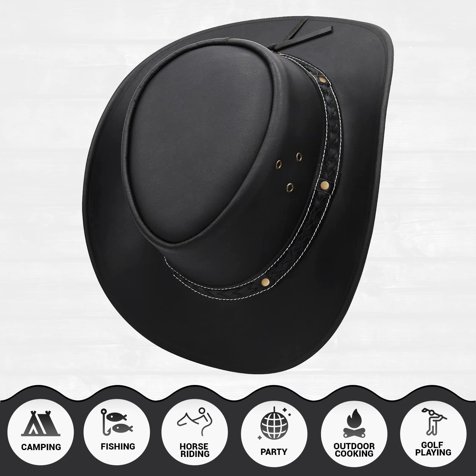 BRANDSLOCK Cowboy Hat for Men Women Lightweight Handcrafted Western Shapeable Wide Brim Durable Hat Black (XL)