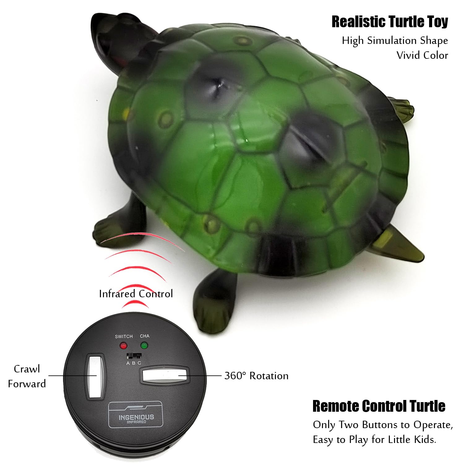 Tipmant RC Turtle IR Remote Control Tortoise Crawl Fake Electric Animal Toy Realistic for Toddler Kids Birthday Gifts (Green)