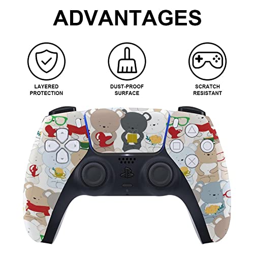 Cute Teddy Bear Full Protective Skin Cover Design Wrap Decal Sticker Compatible with PS5 Digital Edition Console and Controller
