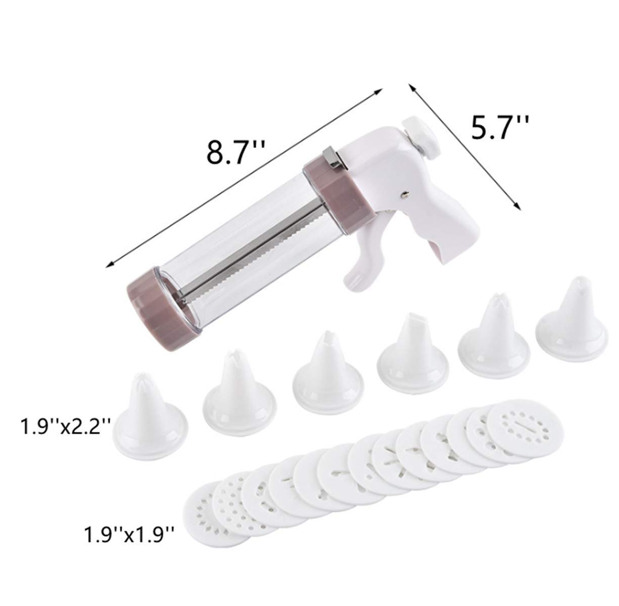 FRJ Transparent multi-function cookie pressure spray gun kit with 13 discs and 6 icing tips, perfect for DIY cookie making and cake frosting decoration
