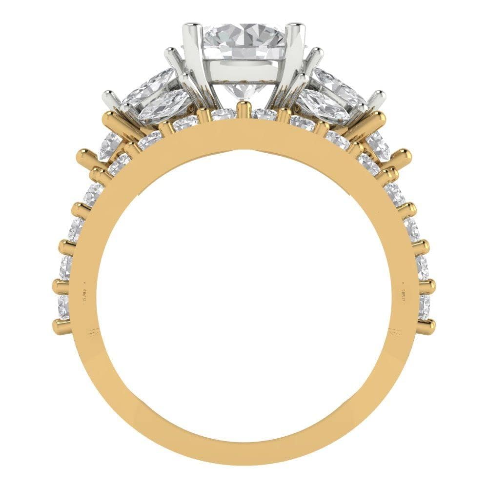 Clara Pucci 2.66 carat Round Shape Solitaire 3 stone Moissanite Engagement Wedding Anniversary Bridal ring band set 14k Multi Gold 9.75