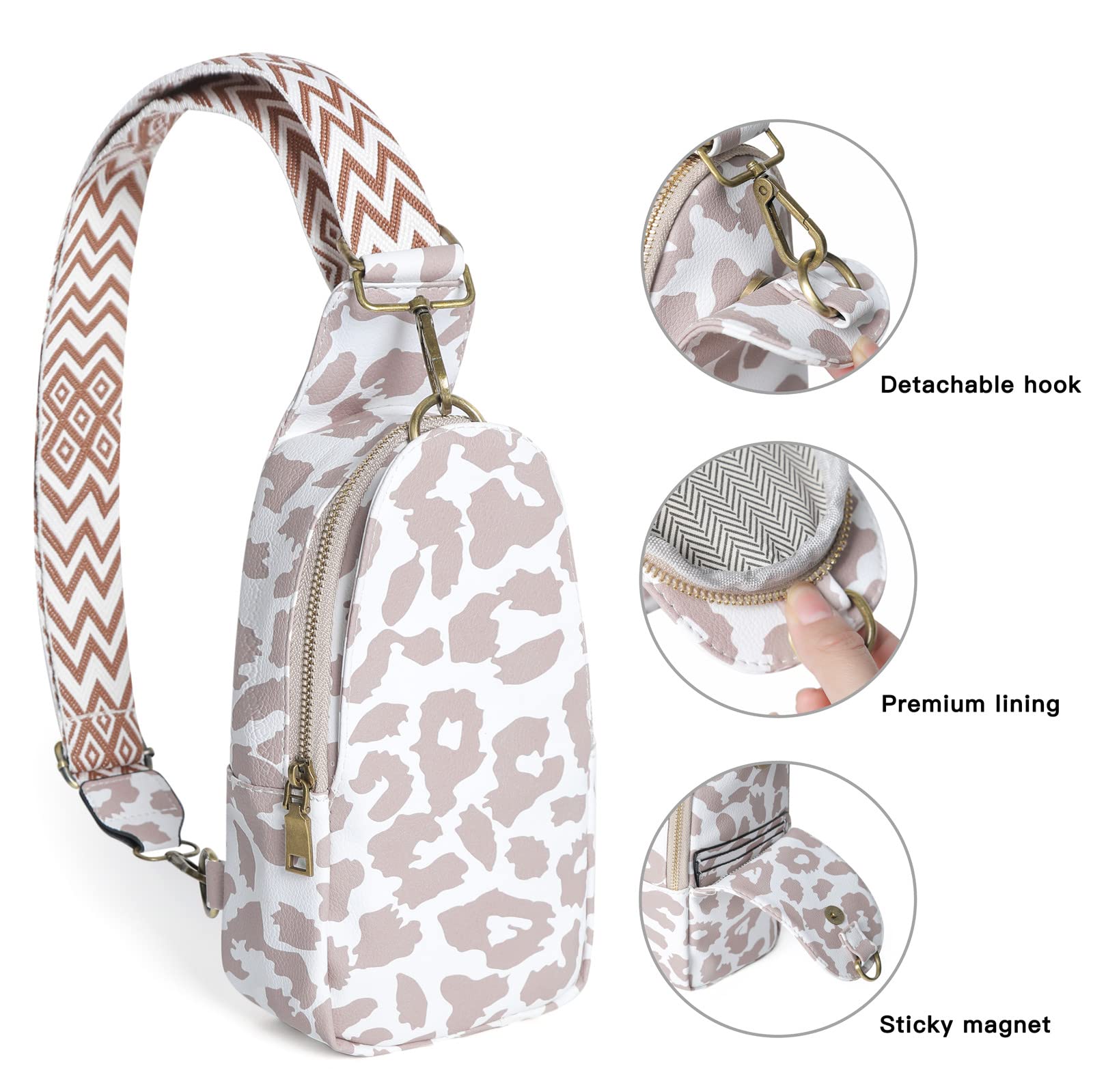 CVRTUM Women Small Crossbody Chest Bag PU Leather Sling Bag Satchel Daypack Hiking Shoulder Backpack for Traveling (Brown)