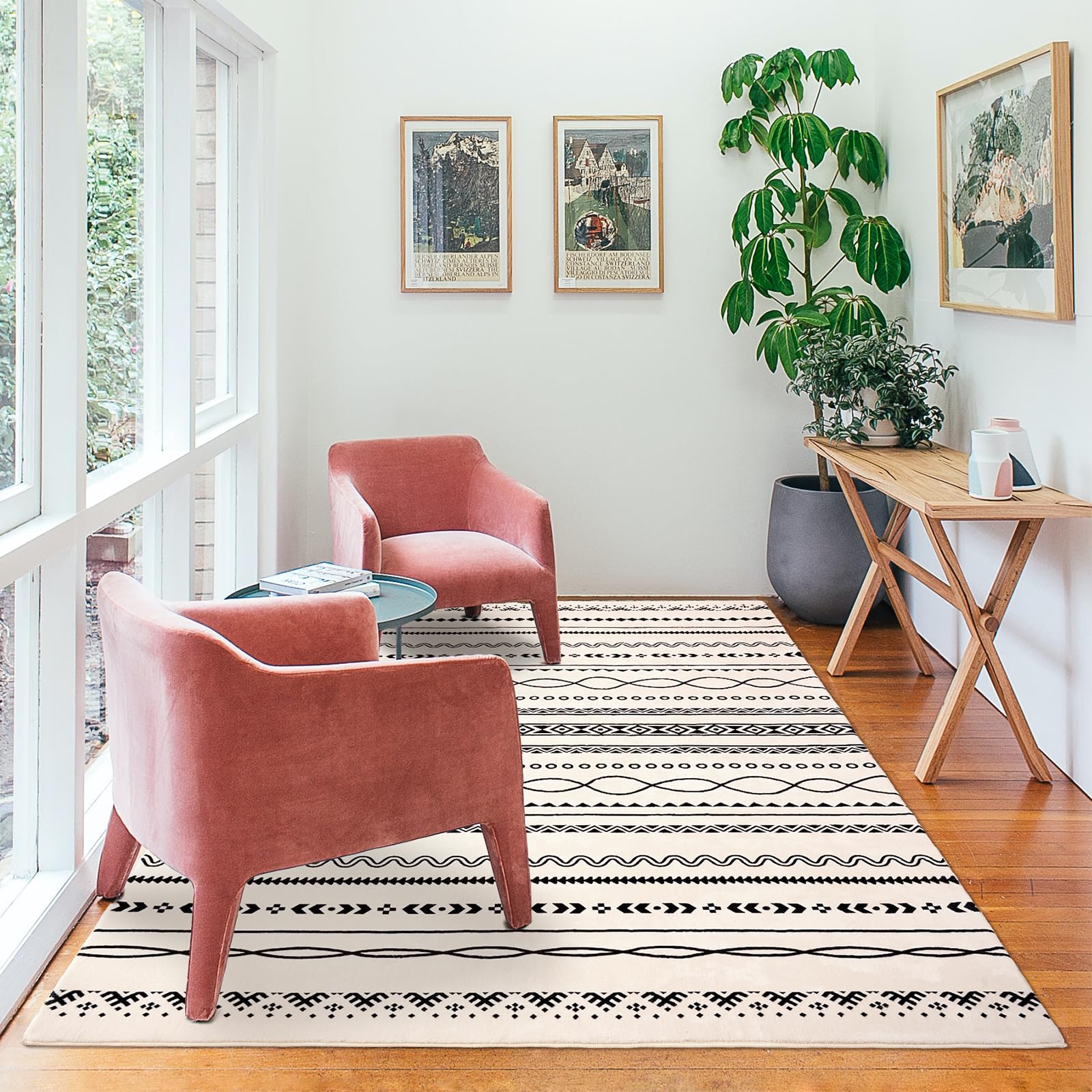 Forirug Large Rugs for Living Room, 5x7 Washable Non-Slip Bedroom Area Rug, Soft Moroccan Geometric Accent Floor Carpet for Bedroom Dining Room Dorm Farmhouse Home Decor