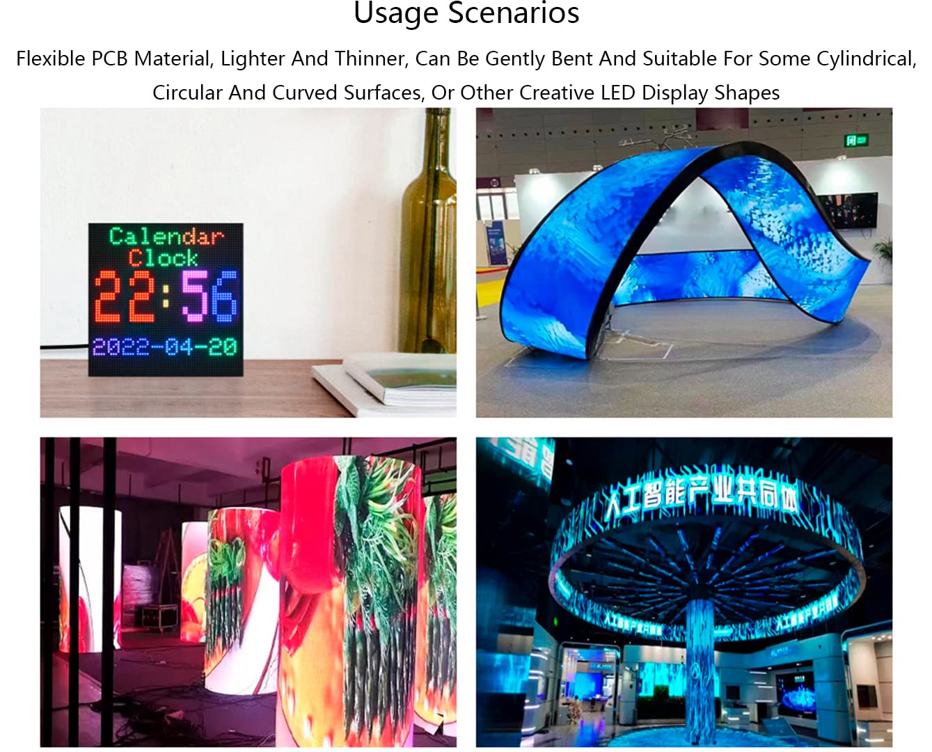 Flexible RGB Full-Color LED Matrix Panel 64x64, 4096 RGB LEDs, 3mm Pitch, Adjustable Brightness Chainable Design, Display Text/Colorful Image/Animation, for Raspberry Pi/Raspberry Pi Pico / ESP32