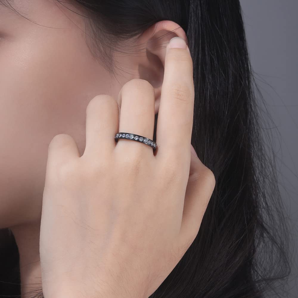 CiNily Black Gold Plated Stainless Steel Cubic Zirconia Band Rings for Women Size 6