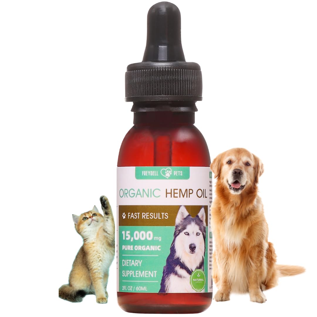 FREYDELL Pets - Hemp Oil for Dogs and Cats - Hemp Oil Drops with Omega Fatty Acids - Hip and Joint Support and Skin Health