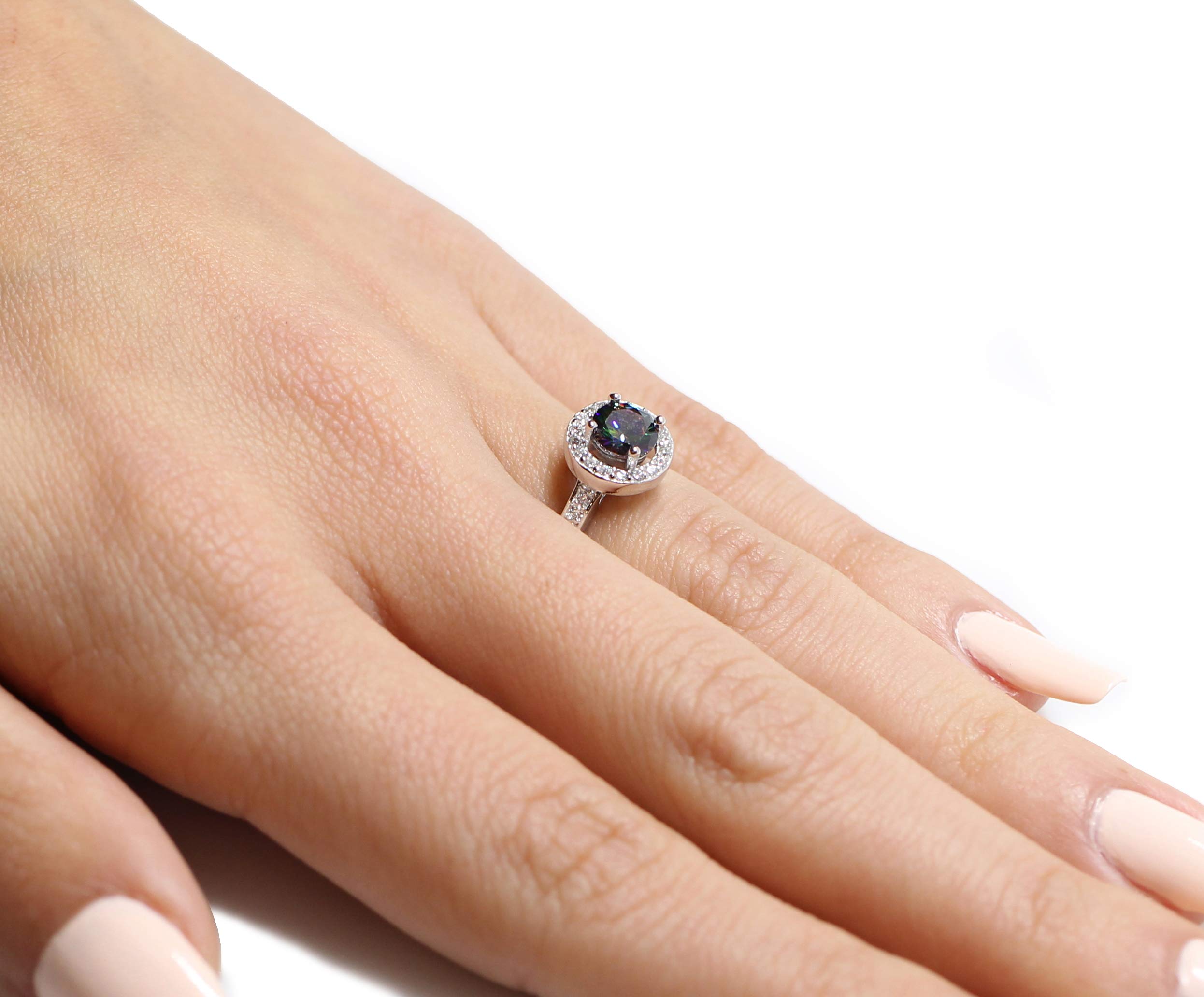 CloseoutWarehouse Rainbow Simulated Topaz Cubic Zirconia Embraced Round Solitaire Ring Sterling Silver Size 10