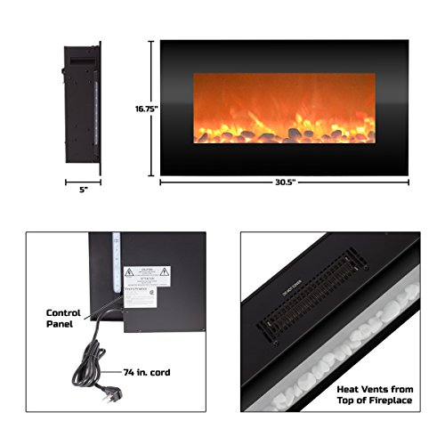 Northwest Electric Fireplace-Wall Mounted with 13 Backlight Colors Adjustable Heat and Remote Control-31 inch (Black), 31"