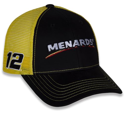 Checkered Flag Sports Ryan Blaney #12 NASCAR 2023 Menards Sponsor Adjustable Yellow and Black Trucker Mesh Hat