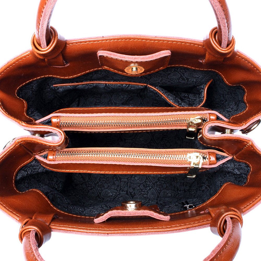 Covelin Genuine Leather Handbag Womens Retro Small Size Tote Shoulder Bag Black