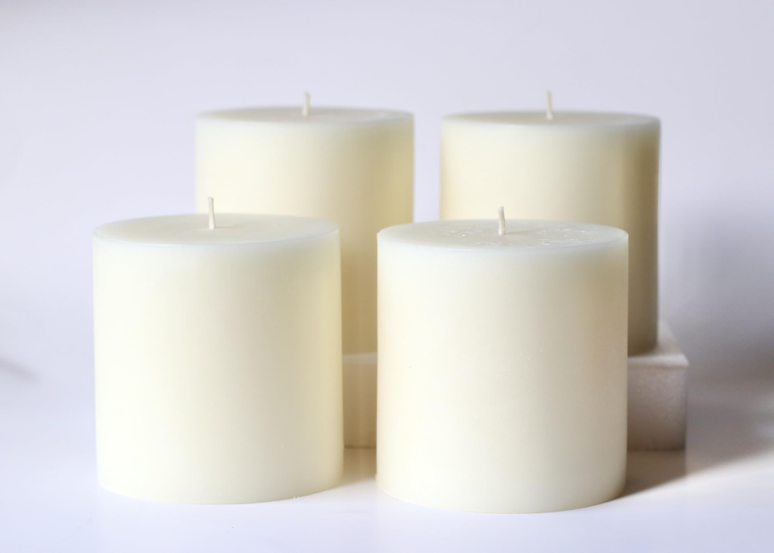 Ivory 4 x 4 by Modern Candle Design Large Unscented Pillar Candle Handmade in The USA (Set of 4)