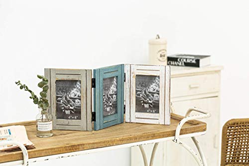 Rustic Trifold Picture Frame 3 Folding 4X6 Hinged Triple Distressed Photo Frame for Home Office Desk, Gift for Halloween, Thanks Giving Day, Christmas, New Year, Birthday, Anniversary, Mother's Day