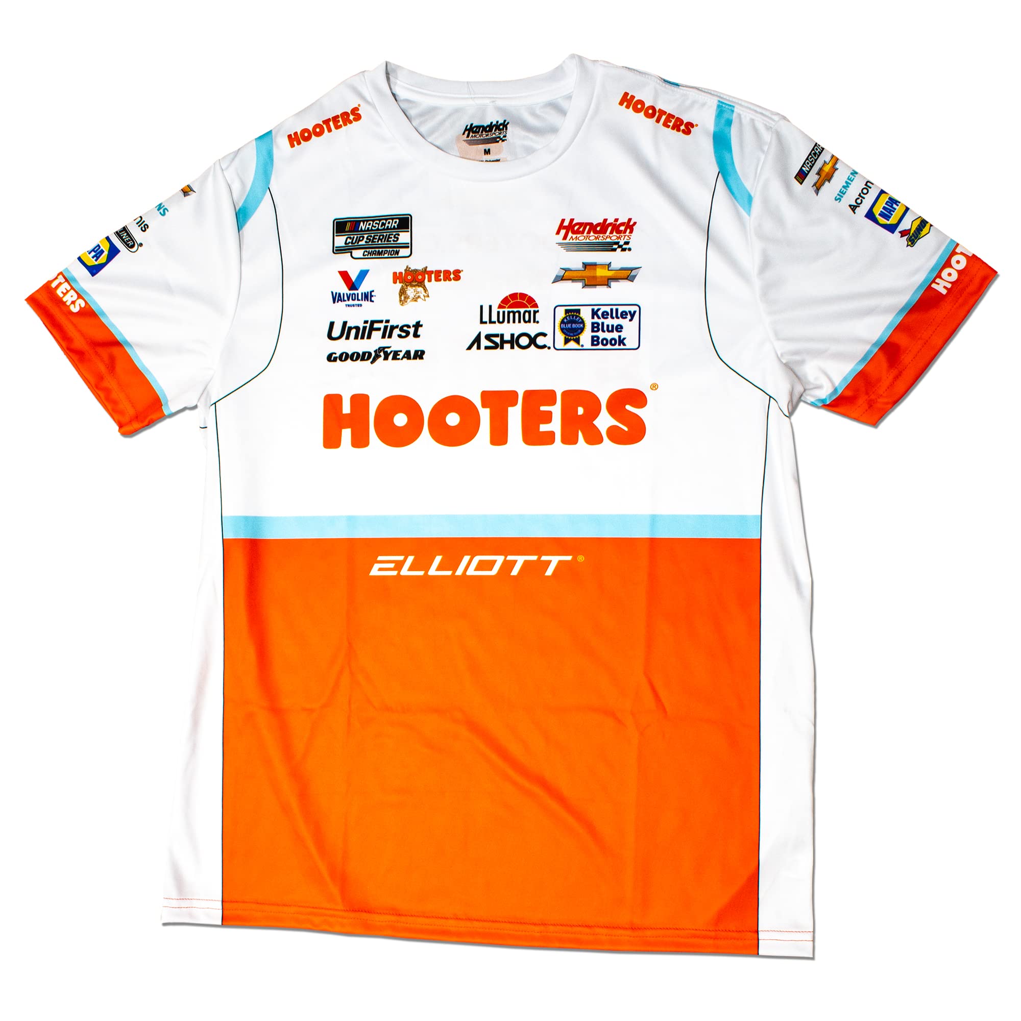 Checkered Flag Chase Elliott 2022 Hooters Sublimated Uniform Pit Crew T-Shirt Orange (Medium)