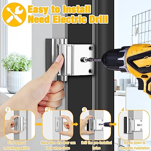 Home Security Door Lock, Upgraded Metal Door Reinforcement Lock for Childproof, 3" Withstands 800 lbs of Impact for Inward Swing Doors, Defender Security Door Lock, Prevent Unauthorized Entry (Silver)