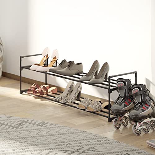 Home-Complete Rack 2-Tier Shoe Organizer for Closet, Bathroom, Entryway – Shelf Holds 10 Pairs of Sneakers, Heels, and Boots, Black