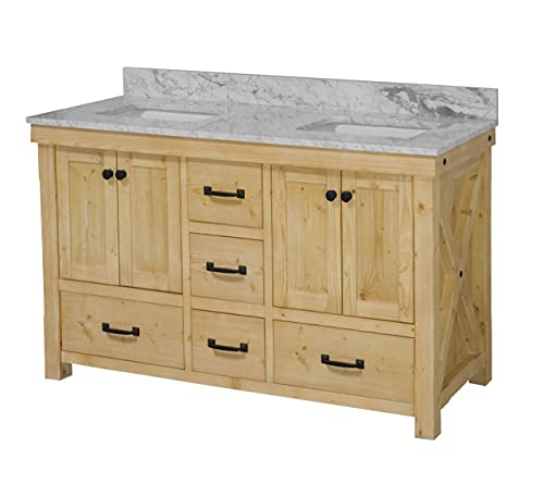 Kitchen Bath Collection Tuscany 60-inch Double Bathroom Vanity (Carrara/Driftwood): Includes Driftwood Cabinet with Authentic Italian Carrara Marble Countertop and White Ceramic Sink