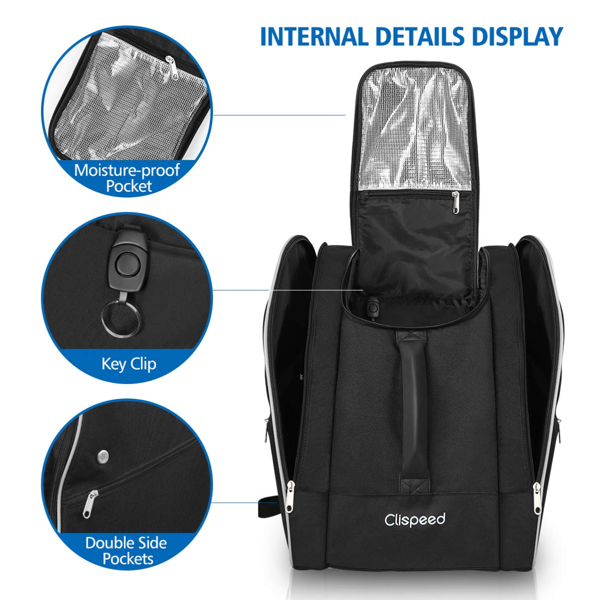 CLISPEED Skate Bag Ski Boot Bag Extra Large Skiing Gear Backpack for Snowboarding Travel Luggage Equipment (Black)