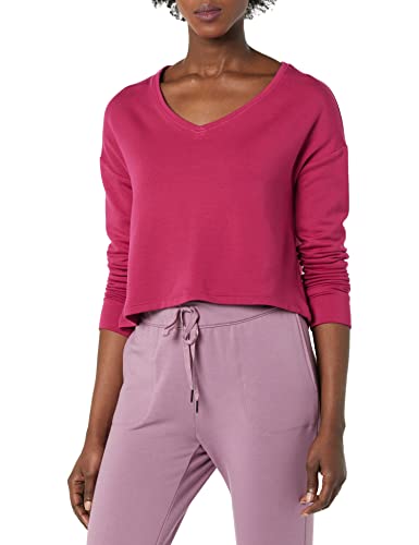 Core 10 Women's Cloud Soft Cropped Length V-Neck Yoga Sweatshirt, Fuchsia, X-Large