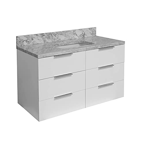 Kitchen Bath Collection Oslo 42-inch Floating Bathroom Vanity (Carrara/White): Includes White Cabinet with Authentic Italian Carrara Marble Countertop and White Ceramic Sink