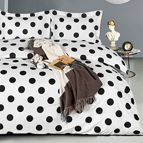 NTBAY Microfiber Twin Duvet Cover Set, 2 Pieces Ultra Soft Polka Dots Printed Comforter Cover Set with Zipper Closure and Corner Ties, Black and White