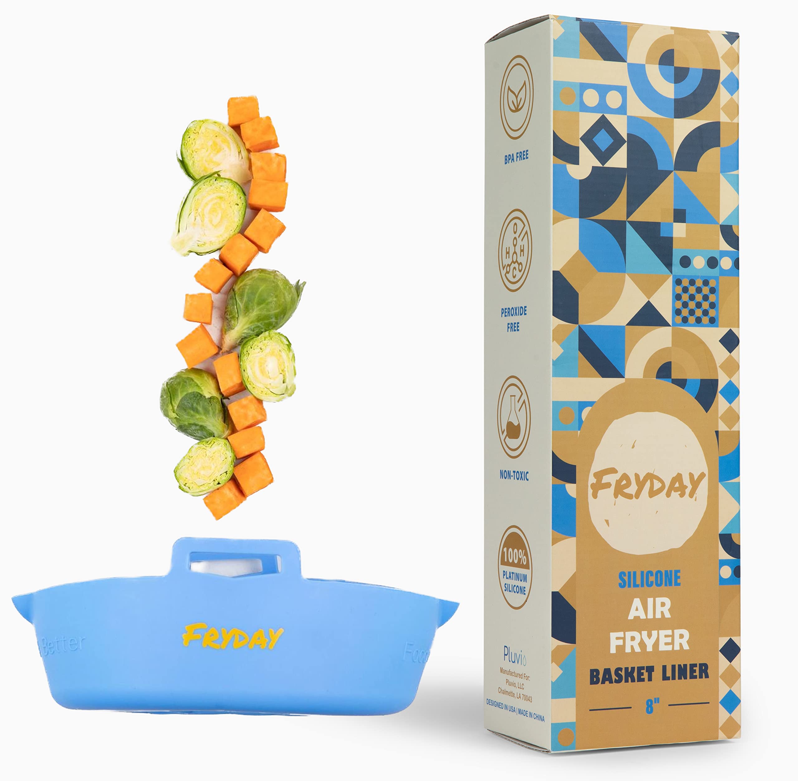 FRYDAY Platinum Silicone Air Fryer Liner - 8” Air Fryer Liners Fit Most 4 QT, 6 QT, 8 QT Air Fryer Basket - Reusable and Dishwasher Safe Silicone Airfryer Liners - Non-Toxic Air Fryer Accessories