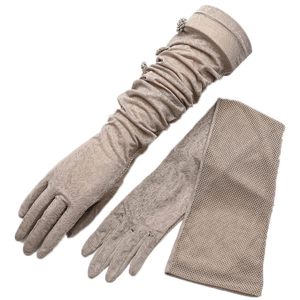 Driving Gloves Women's Summer Thin Long Lace Ice Silk Sleeves Full Finger Touch Screen (Color : A, Size : One Size)