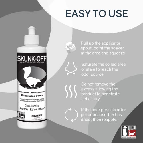 Skunk Off Pet Odor Eliminator Soaker Bottle - Ready to Use Skunk Odor Remover for Dogs, Cats, Home, Car, Clothes & More – Skunk Odor Eliminator Pet Cleaner w/Non-Enzymatic Formula, Safe for Pets, 8oz