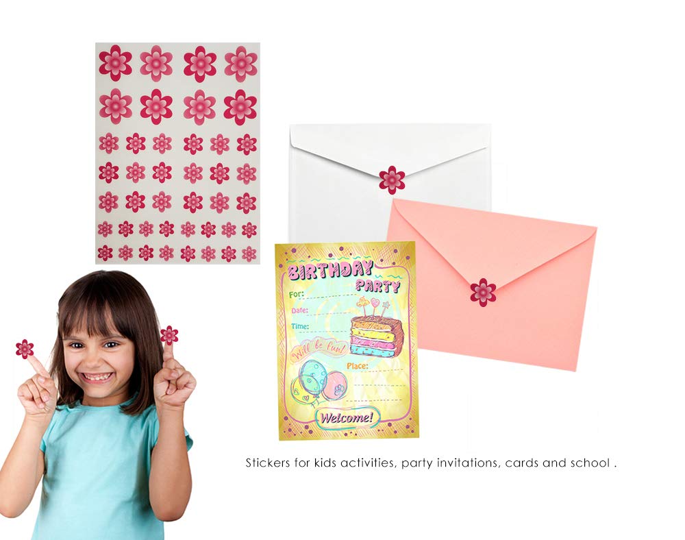 Royal Green Labels Pink Daisy Flower Stickers for Arts and Crafts Games, and Creative Learning, Preschool in 3 Sizes,10 Sheets - 420 Pack