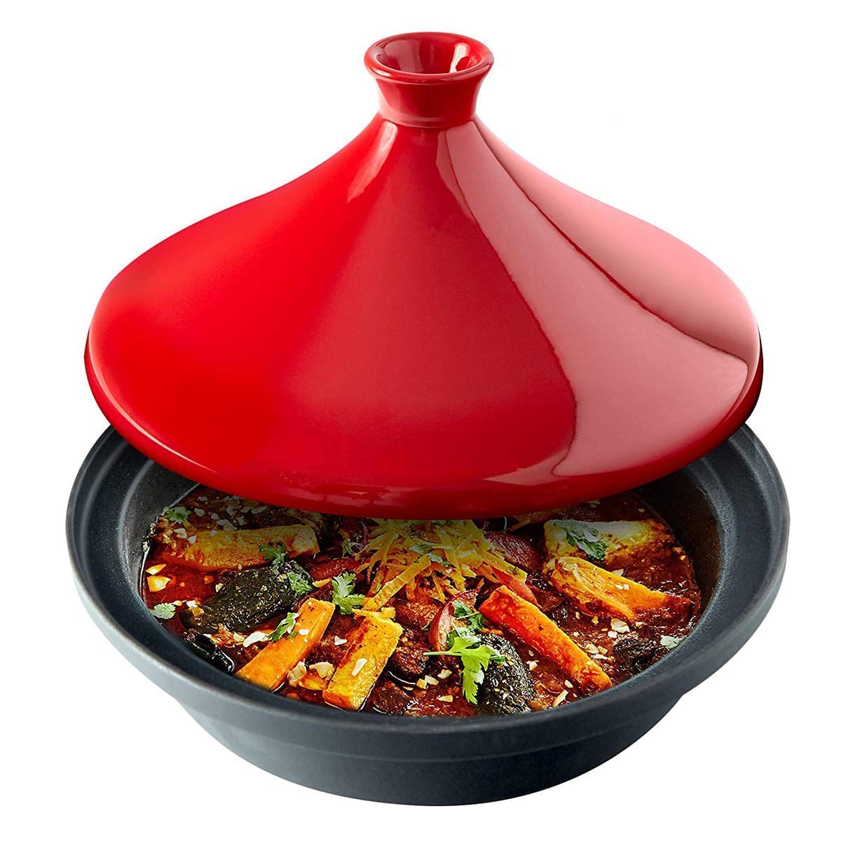 Generic Moroccan tagine Pot Small tagine Bowl Round Ceramic Casserole Clay Pot with lid Heat-Resistant hot Pot earthen Pot Multifunctional cookware for stew Soup A 16 23 cm