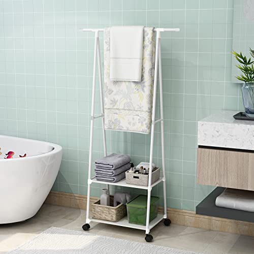 Jecpuo Clothes Rack Small Metal Garment Rack with Shelves for bedroom Rolling clothing rack for Hanging Clothes on Wheels for Hanging Clothes,clothes rack (White)