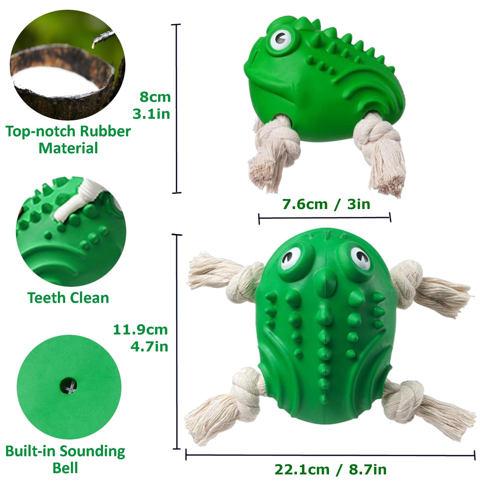 Generic New Indestructible Robust Rubber & Cotton Toad Dog Toy for Aggressive Chewers,Toad Shape Unbreakable Interactive Dog Chew Toys, Chew-Resistant Toad Squeaky Dog Toy for Teeth Cleaning, Green