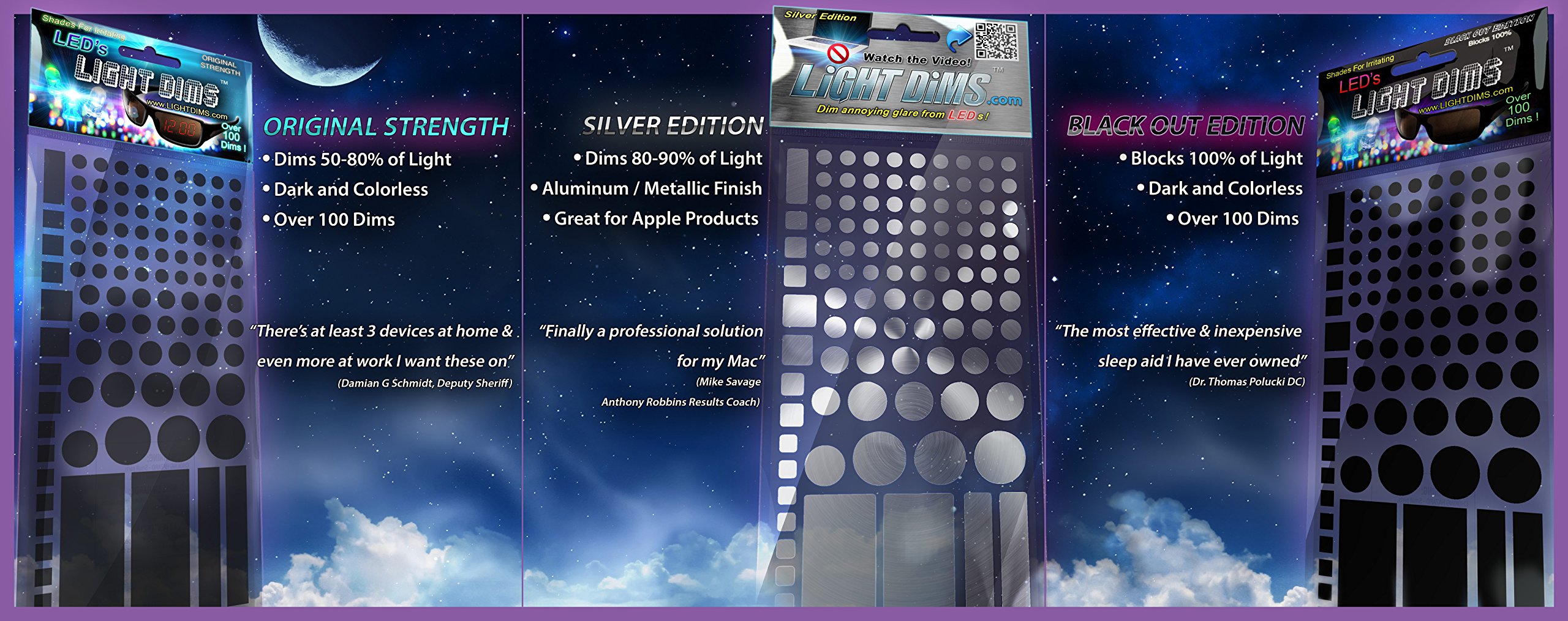 LightDims Black Out Edition Light Blocking LED Covers (2 Sheets) Shapes & Uncut Sheet for Electronics & Appliances. Blocks 100% of Light, in Retail Packaging.