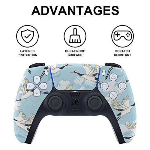 Crane Pattern Full Protective Skin Cover Design Wrap Decal Sticker Compatible with PS5 Digital Edition Console and Controller