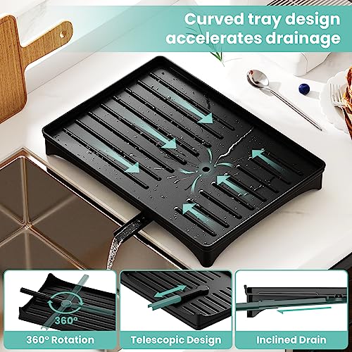 Elerator Dish Drying Racks for Kitchen Counter, Large 2 Tier Dish Rack with Drainboard, Rust-Proof Metal Dish Drainers with Detachable Cup Holder, Cutlery Holder, Cutting Board Holder.