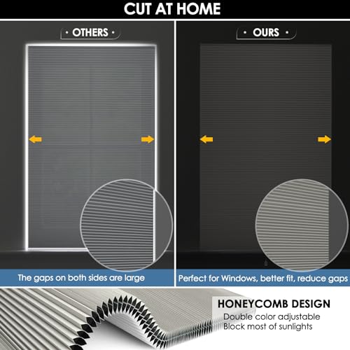 CINONEKO No Tools No Drill Blackout Cellular Shades【Trimmable Retractable Adjustable】 Sliding Panel Track Vertical Honeycomb Blinds Noise Cancelling Thermal Insulated Waterproof Lift Trim Gray 39x64