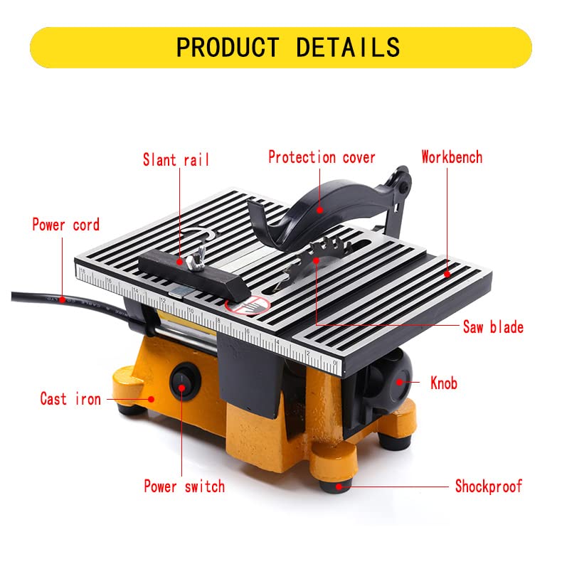 Fullhold 4" Mini Table Saw 60w Hobby Miter Saw For Crafts Model Making To Cut Copper, Aluminum,Stone, Wood, Glass And Plastic(LxWxH :190MM(7.5") x 142MM(5.5“) x 155MM(6"))
