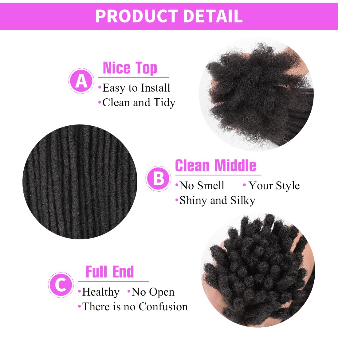 Dula 6-24 Inch Dreadlock Extensions Loc Extensions Human Hair for Men/Women 10 Strands 100% Real Human Hair Permanent Dreadlock Extensions (10 Locs-8 Inch, 0.6cm-1B Natural Black)