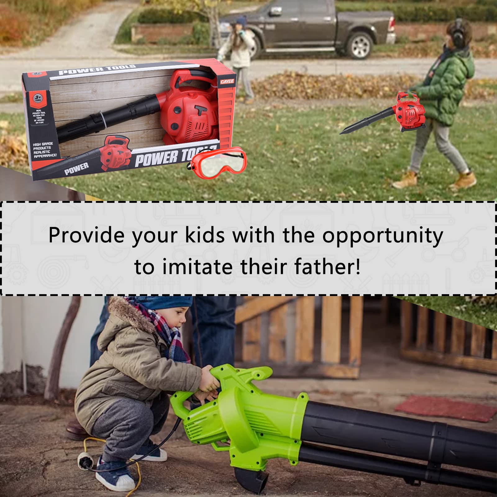 SGQCAR Pretend Play Kids Leaf Blower Toy Tool Garden Set,Outside Construction Work Shop Toy Tool Leaf Blower for Kids That Blows Air with Realistic Sounds and Wind Gift for Boys and Girls