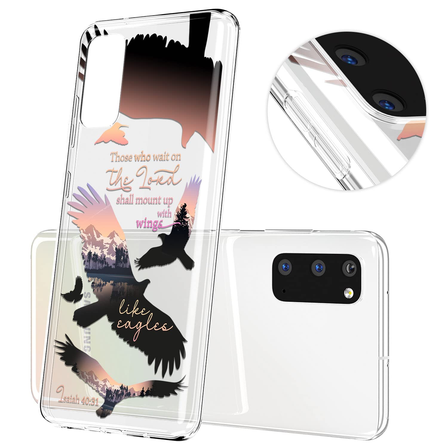 Cavka Phone Case Compatible with Samsung Galaxy A73 A72 5G A71 A54 A52 A42 A34 A32 A14 A11 Bumper Scripture Quote Bible Verse Design Cover Birds of Prey Those who wait on The Lord Isaiah 40:31