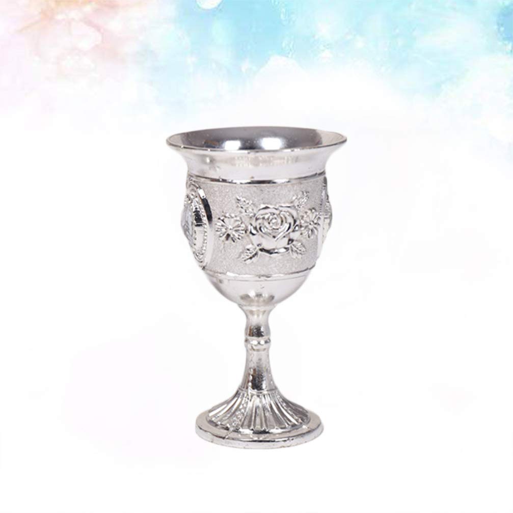 DOITOOL Wine Goblet Metal Wine Glass Gem Inlay Style Zinc Alloy Goblet Carved Liquor Goblets Stem- Cup Stemware for Party Decorations Wedding Prop (Silver, Random Flower Pattern)