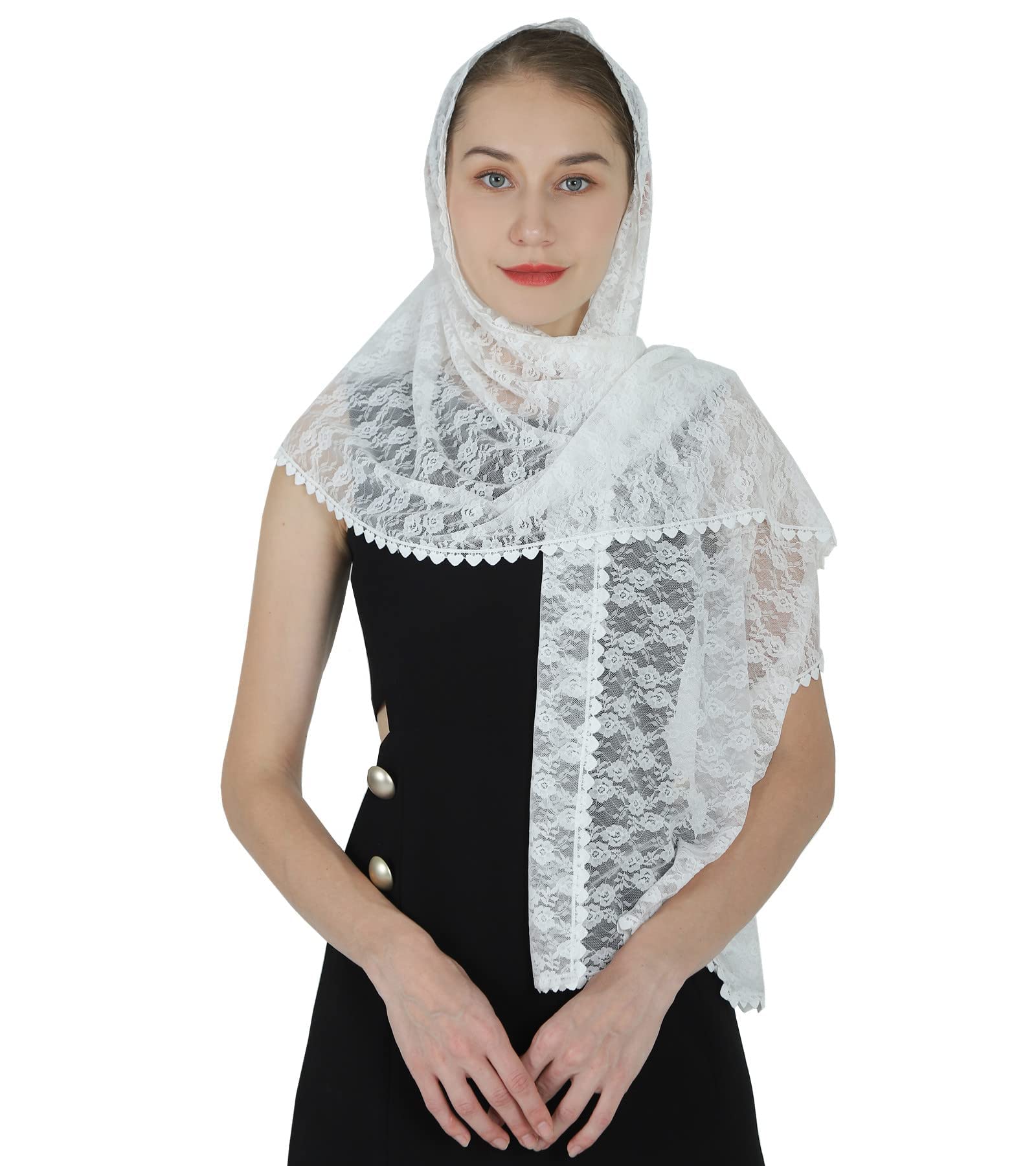 Cilkus Eyelash Lace Vintage Floral Lace Scarf Lace Veil Mantilla Infinity,Black