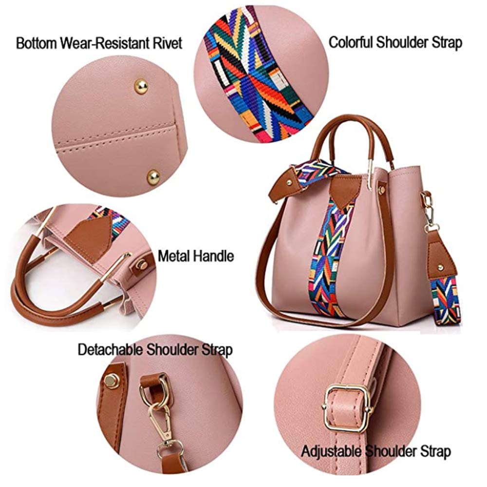 Rullar Women Handbag Set 4 in 1 Top Handle Bag Soft PU Leather Tote Satchel Stitching Shoulder Clutch Bag Purse Wallet Grey