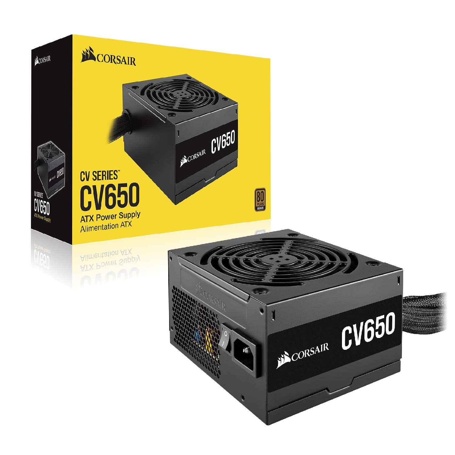Corsair CV Series, CV650, 650 Watt, Dual EPS, 80 PLUS Bronze Certified, Non Modular Power Supply (Low Noise, Compact Casing, Black Sleeving and Casing) NA Version - Black