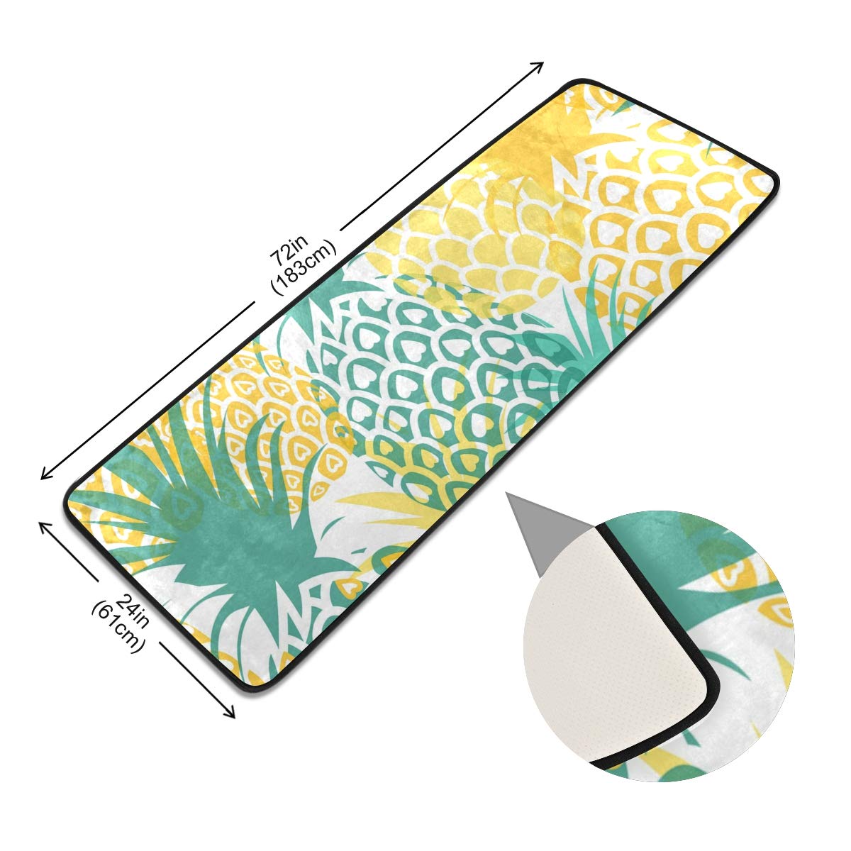 Pineapple Tropical Fruit Kitchen Rugs Non-Slip Soft Doormats Bath Carpet Floor Runner Area Rugs for Home Dining Living Room Bedroom 72" X 24"