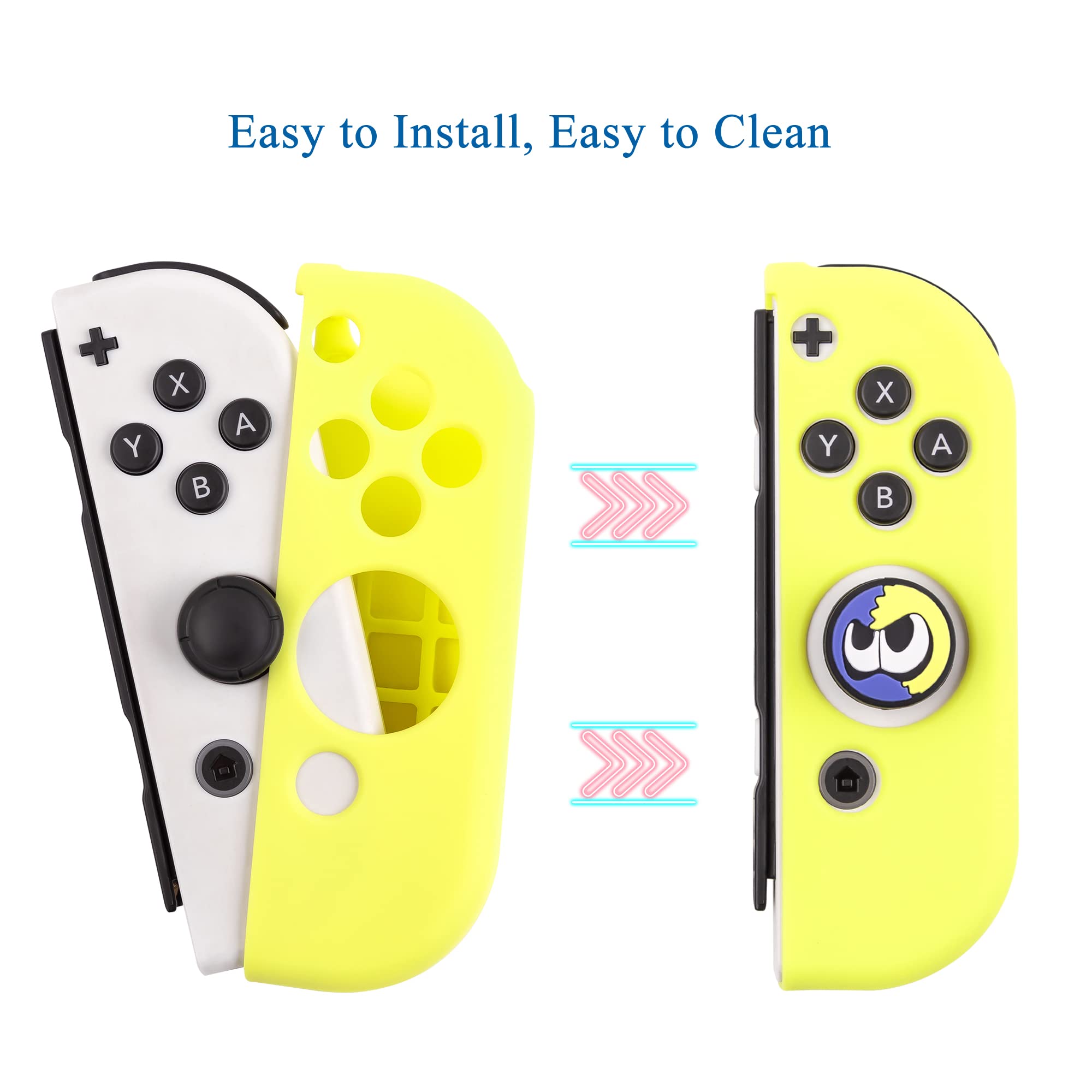 Cybcamo Joycon Anti-Slip Soft Touch Grip Silicone Rubber Skin Case Cover for Nintendo Switch & Switch OLED Model Joy-Con with 6 Stick Caps (Controller Not Included) - Blue/Neon Yellow