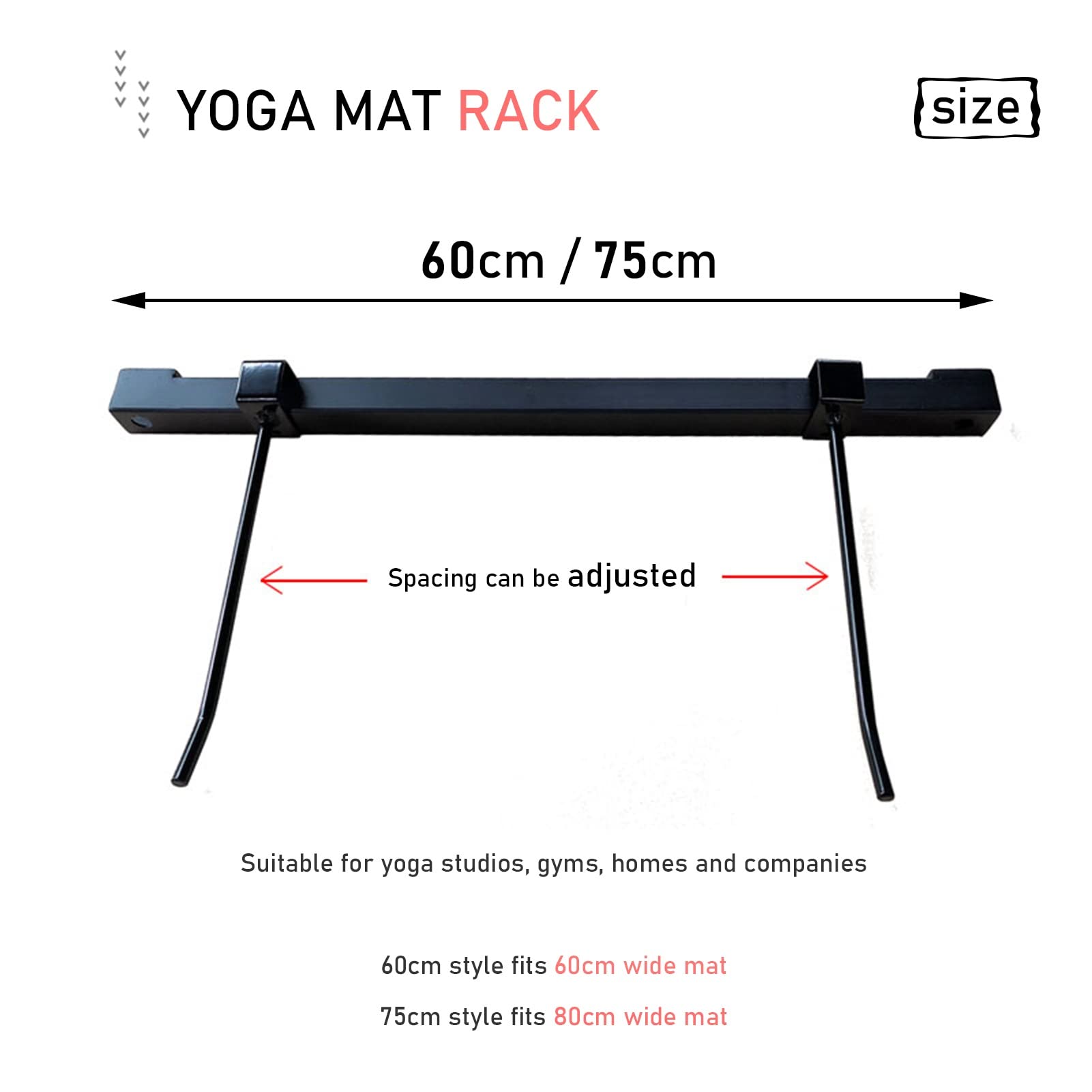 Drsyffsup Yoga Mat Holder Wall Mount for Hanging Yoga Pad,Holds 20 Sheets,Home Gym Yoga Mat Metal Holder for Exercise Accessories Foam Roller Straps Bands (Size : 23.6inch(60cm))